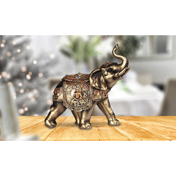 Bungalow Rose Ollins 7"W Brass Color Thai Elephant Figurine Unique Gifts | Wayfair